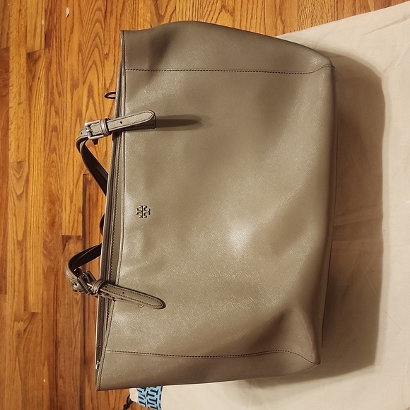 Tory Burch | Bags | Tory Burch Gray Saffiano Leather Laptop Tote Bag ...